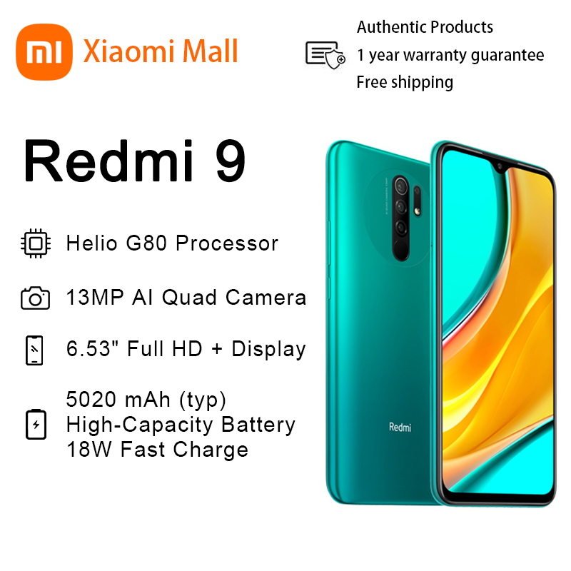 Global Version Xiaomi Redmi 9 4GB 64GB 3GB 32GB Mobile Phone Helio G80 ...