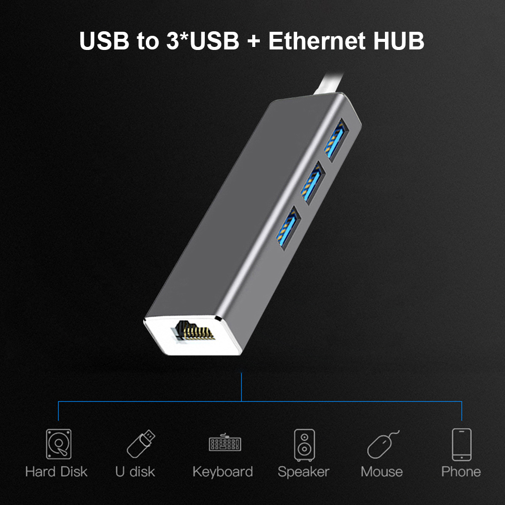 USB Hub OTG Adapter 3 Ports Ethernet Network Card Splitter for TV Stick Keyboard Flash Drive ...