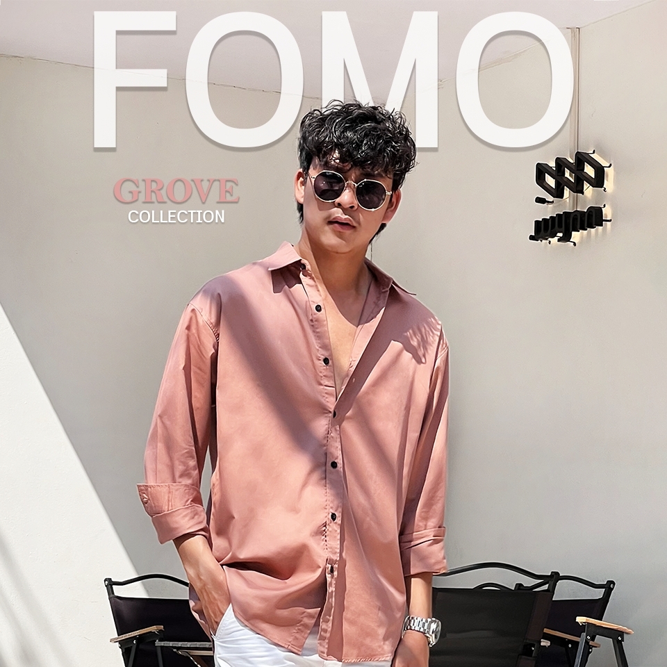 Fomo-เชิ้ตแขนยาว สีชมพูเบจ เชิ้ตสีพาสเทล | Lazada.co.th