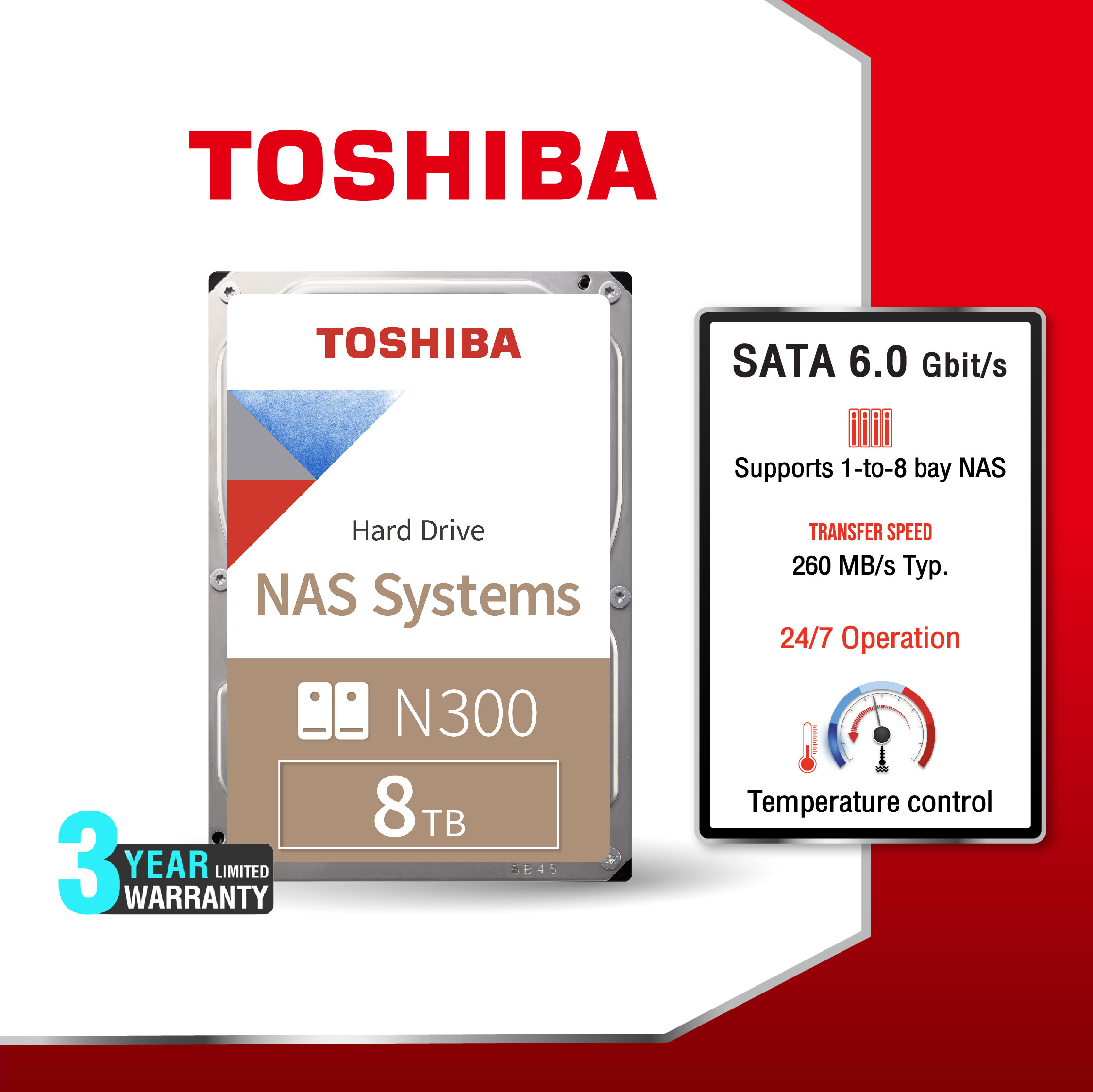 TOSHIBA (HDWT360UZSVA) 6 TB HDD CCTV S300 (7200RPM, 256MB, SATA-3 ...