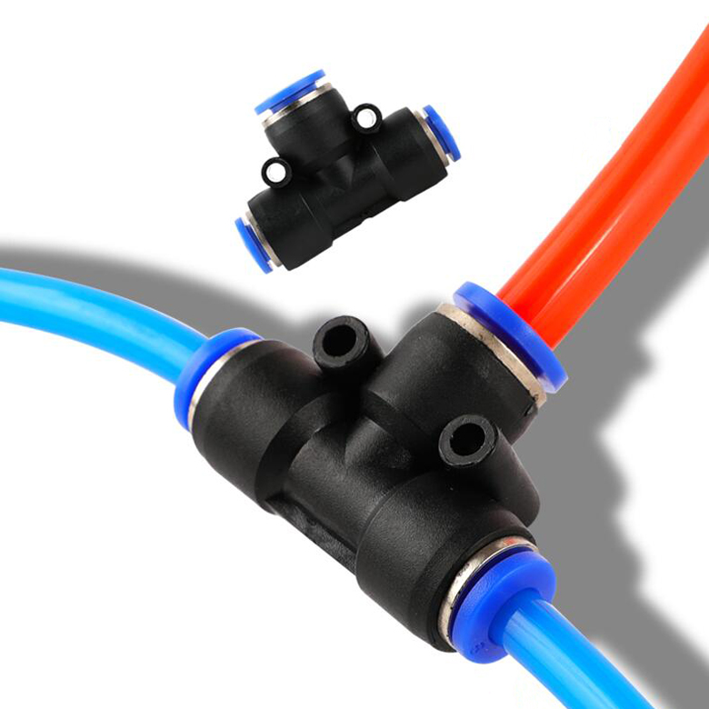 T shaped Tee Pneumatic 6mm OD Hose Tube Push In Air Gas Fitting Quick ...