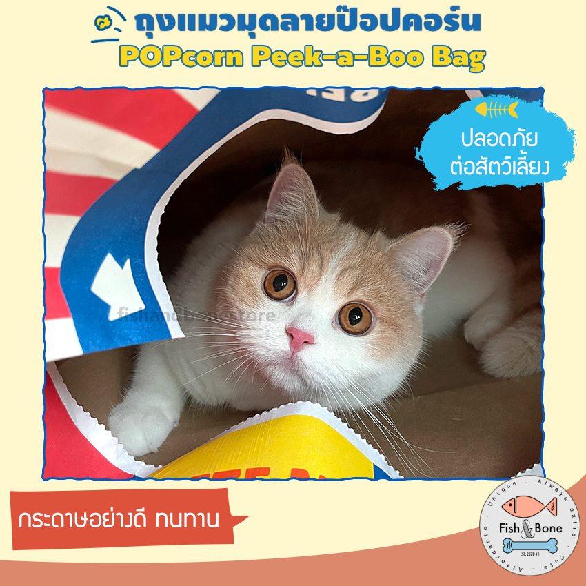 Fish Bone สุดฮิตจากเกาหลี ถุงแมวมุด ลายป๊อปคอร์น ของเล่นแมว Popcorn ...