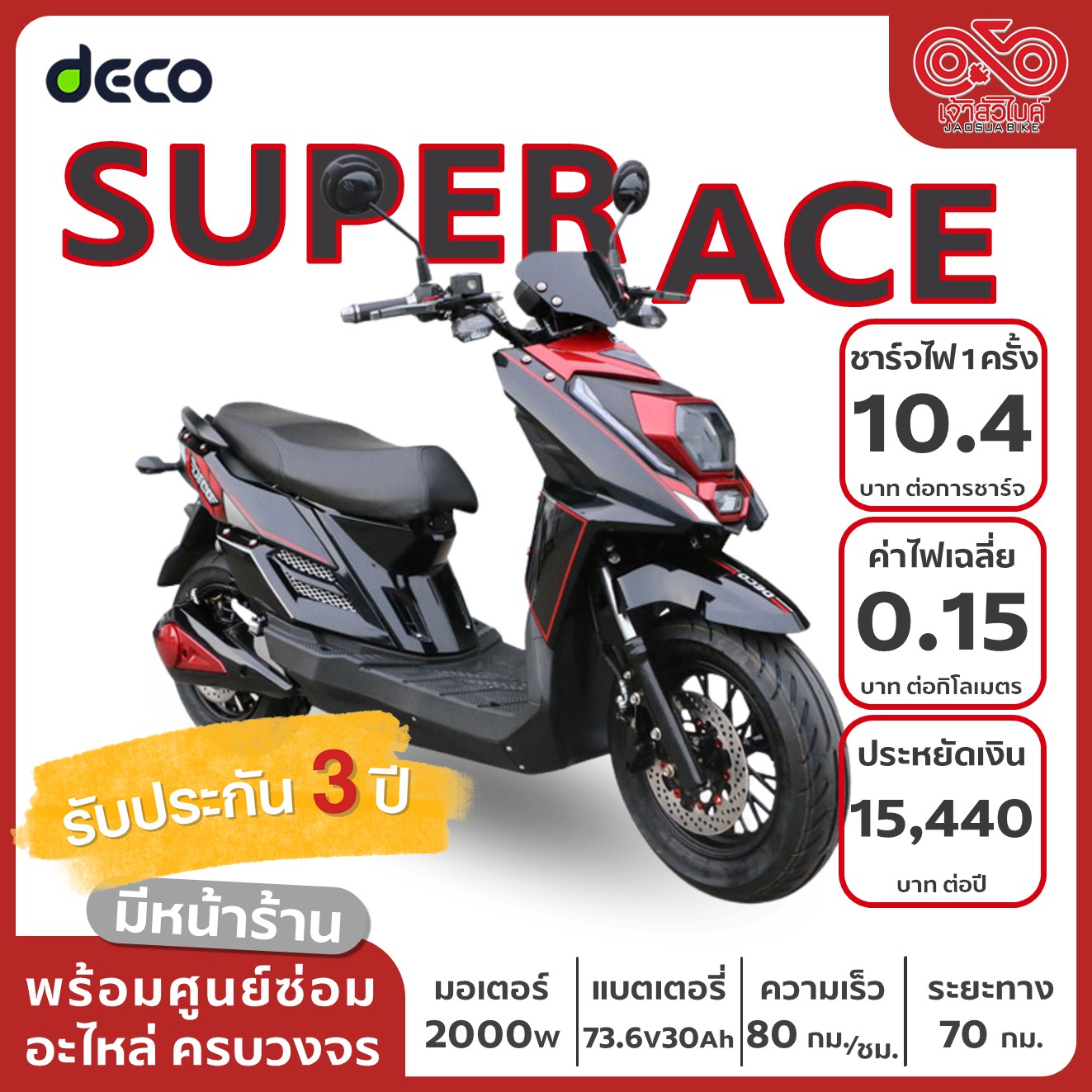 มอเตอร์ไซค์ไฟฟ้า DECO รุ่น Super Ace รถไฟฟ้า จดทะเบียนได้ พร้อมส่งทั่วประเทศ ส่งฟรี แถมฟรีจด ...