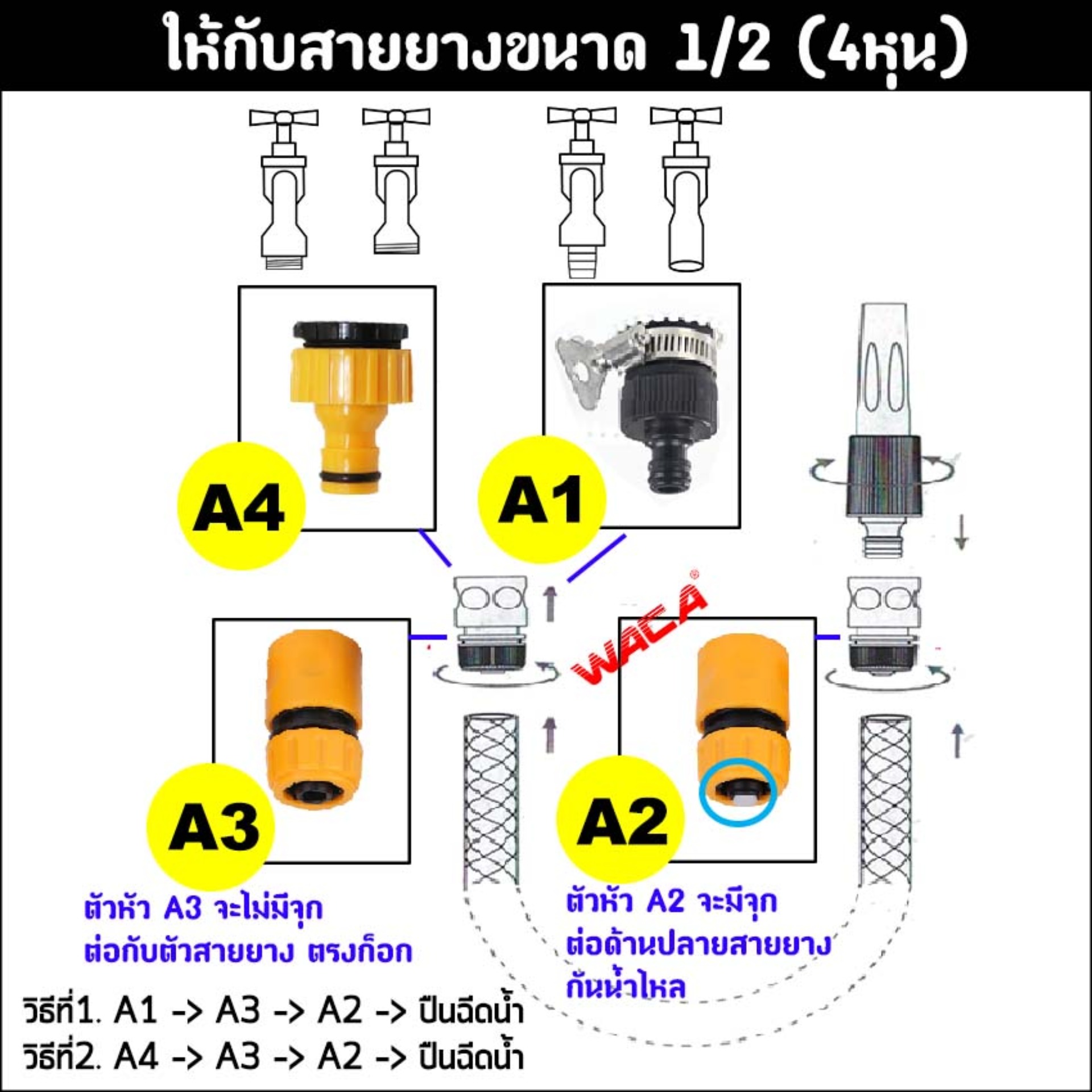 WACA #A3ข้อต่อ 1/2 (4หุน) อุปกรณ์ข้อต่อท่อยาง ข้อต่อก๊อกน้ำ ข้อต่อสวมเร็วสายยาง จำนวน 1 ชิ้น ...