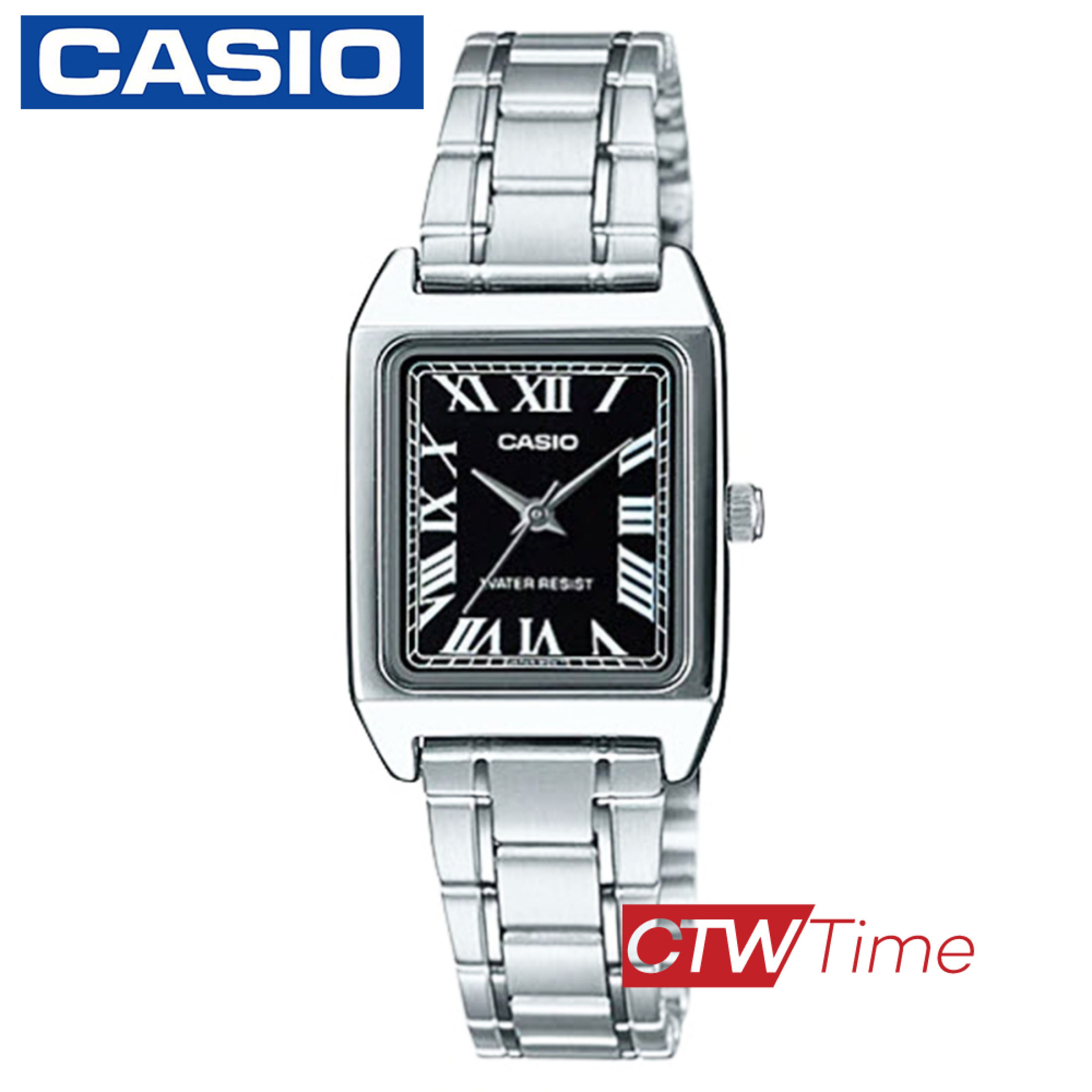 Velashop Casio นาฬิกาข้อมือผู้หญิง สีเงิน/หน้าชมพู หน้าปัดสี่เหลี่ยม สายสเตนเลส รุ่น LTP-V007D ...