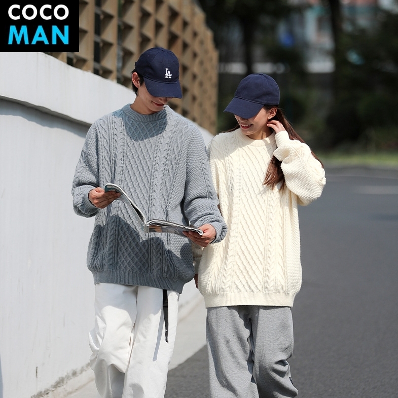 coco-man เสื้อไหมพรมผู้ชาย คอกลมแขนยาว ทรง Oversize สไตล์เกาหลี ...