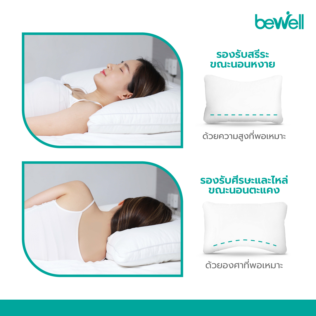 New Bewell HybridDown Ergonomic Pillow หมอนเพื่อสุขภาพ รุ่นไฮบริดดาวน์ ผสมขนห่านแท้เกรดพรีเมียม ...