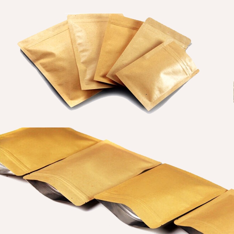 100Pcs Kraft Paper Doypack Zip Lock Pouch With Aluminum Foil Food Tea ...