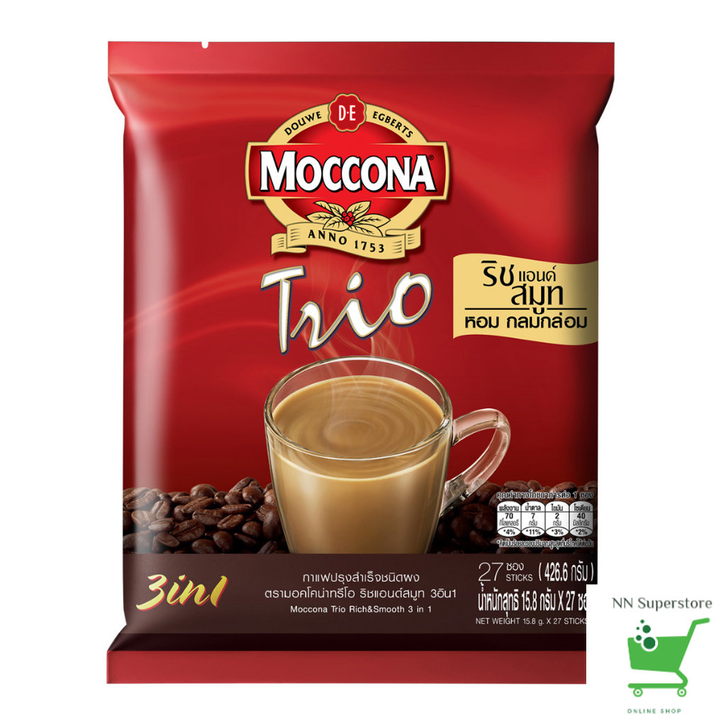 มอคโคน่า ทรีโอ ริชแอนด์สมูท 3 อิน 1 กาแฟปรุงสำเร็จชนิดผง 15.8 กรัม แพ็ค 27 [Moccona Trio Rich ...