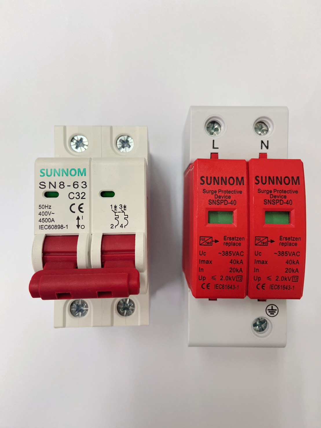 AC Surge Protective Device 385VAC SUNNOM + AC MCB 400V 32A SUNNOM ...