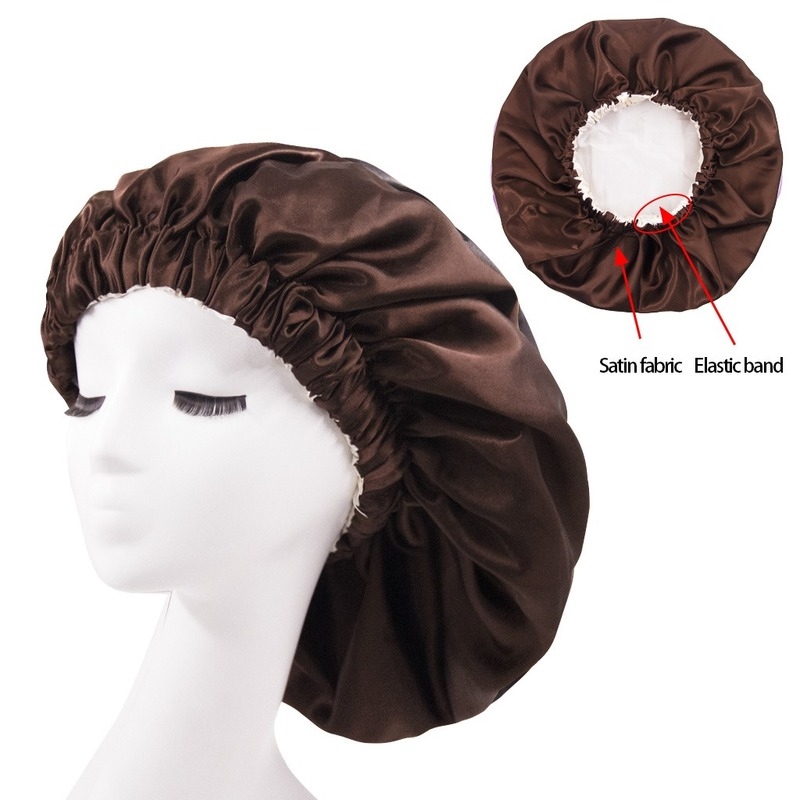 Solid Color Reversible Silky Satin Bonnet Double Layer Sleep Night Cap ...