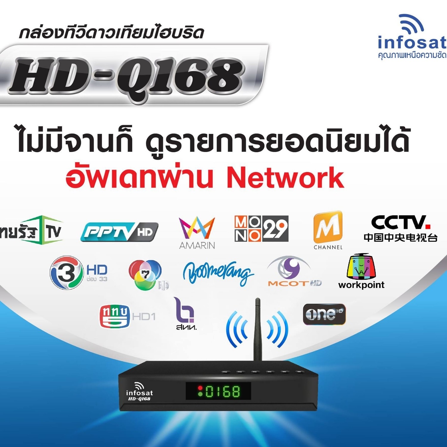 กล่องรับสัญญาณดาวเทียม ดูบอลโลกได้ ผ่านดาวเทียม และ ระบบ wifi INFOSAT HD Q168 ใช้ได้กับจานทุก ...