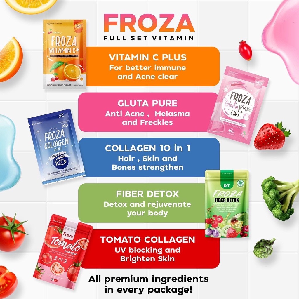 FROZA Full Set Vitamin โฟร์ซ่า อาหารเสริม บำรุงผิว 60 caps เลือกสูตร ...