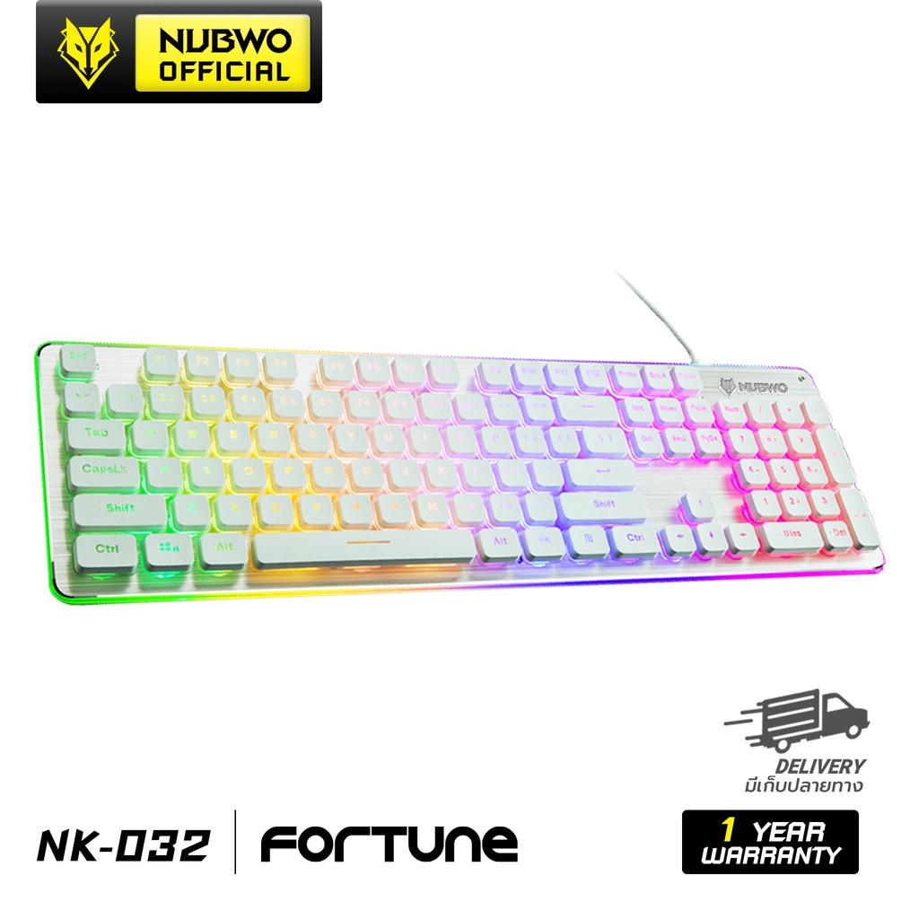 🎮 GAMING NUBWO NK-32 FORTUNE RUBBER DOME KEYBOARD RAINBOW LED คีย์บอร์ดเกมมิ่ง ไฟรุ้ง7สี ไฟทะลุ ...
