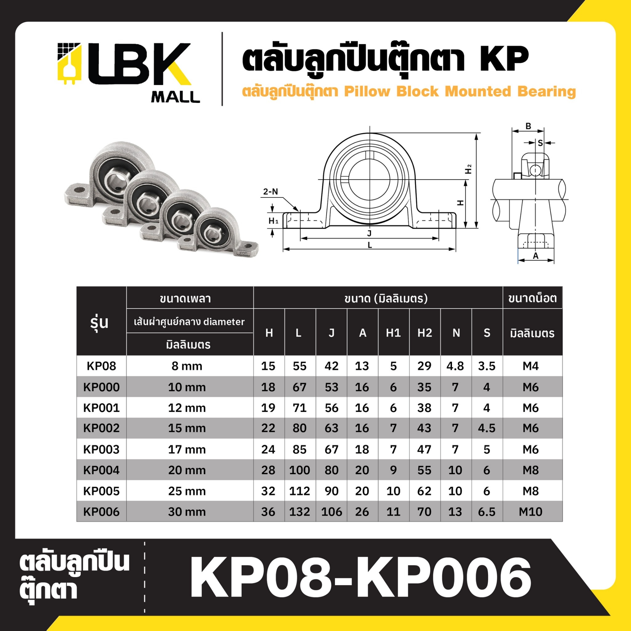 ตลับลูกปืนตุ๊กตา Pillow Block Mounted Bearing KP08 KP000 KP001 KP002 ...