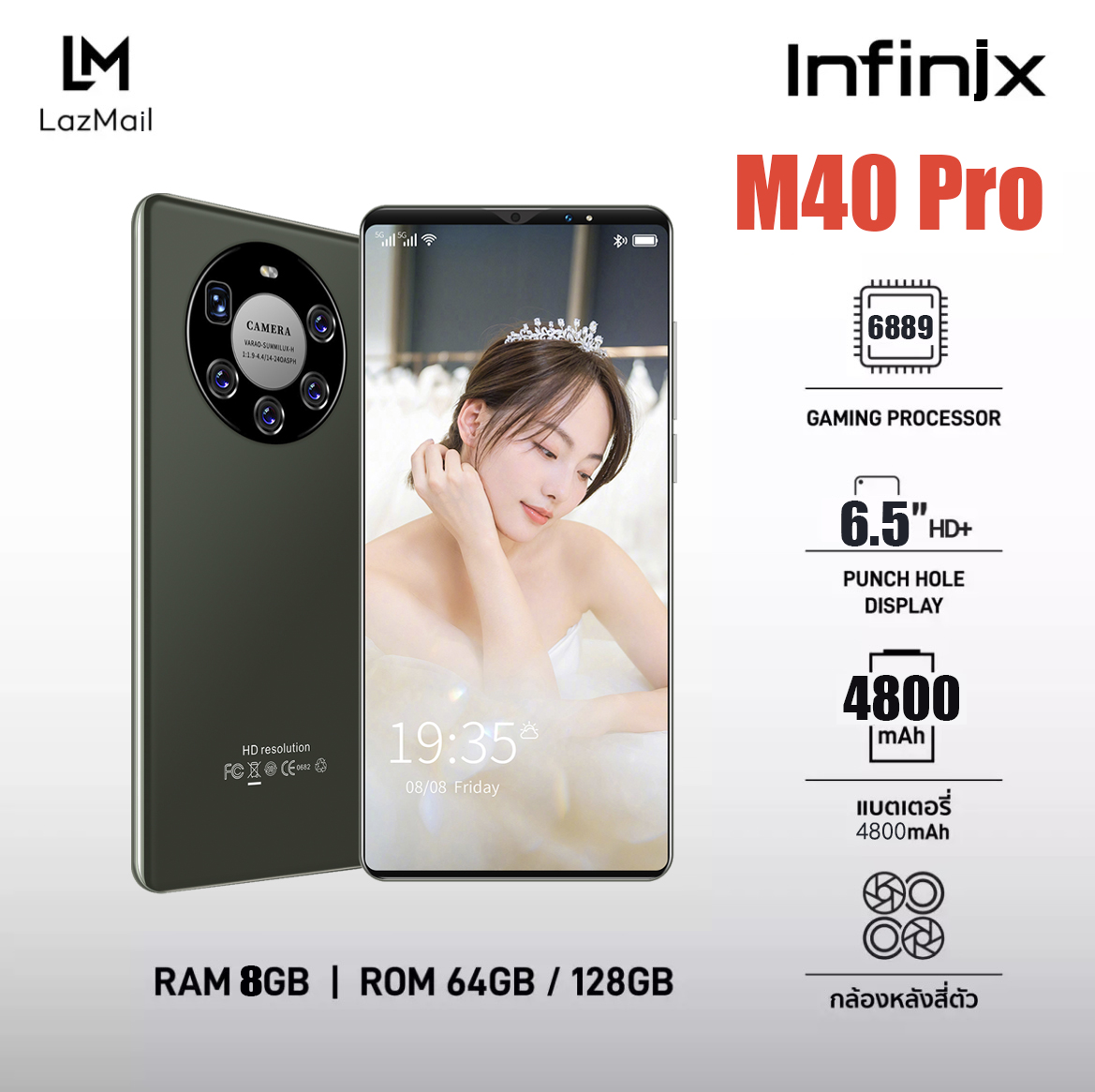 มือถือราคาถูก Infinjx M40 pro มือถือสมาร์ทโฟนจอใหญ่ 6.5 นิ้ว RAM6G Rom128GB รองรับทุกซิม เมณู ...