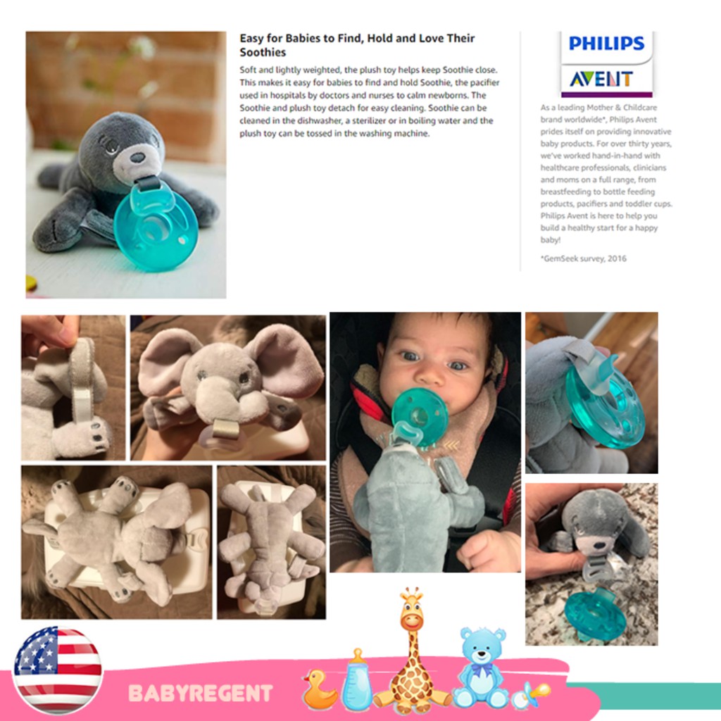 USA Philips Avent Soothie Snuggle Pacifier ตุ๊กตาติดจุกหลอก ตุ๊กตาห้อย ...