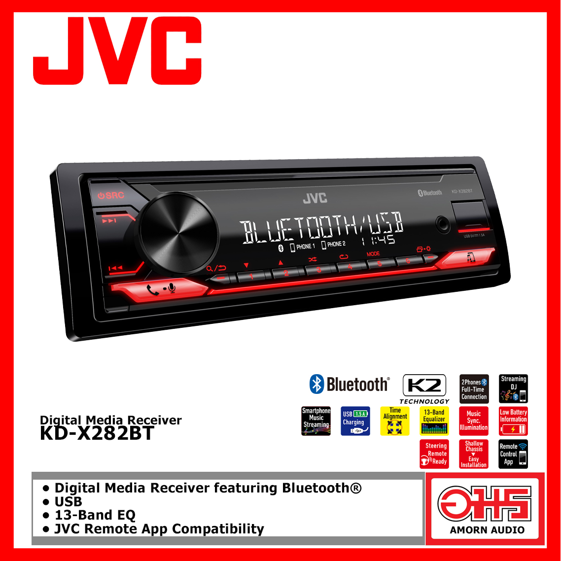 JVC KD-X282BT Bluetooth® / USB / 13-Band EQ / JVC Remote App / AMORNAUDIO อมรออดิโอ | Lazada.co.th
