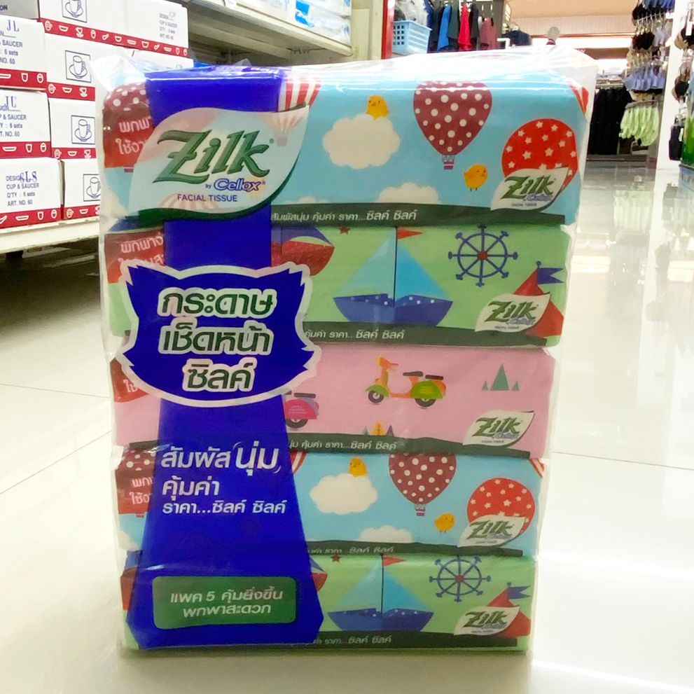 1แพ็ค5ห่อ ซิลค์ กระดาษเช็ดหน้า 115 แผ่น รวม 5ห่อ Zilk by Cellox Soft ...
