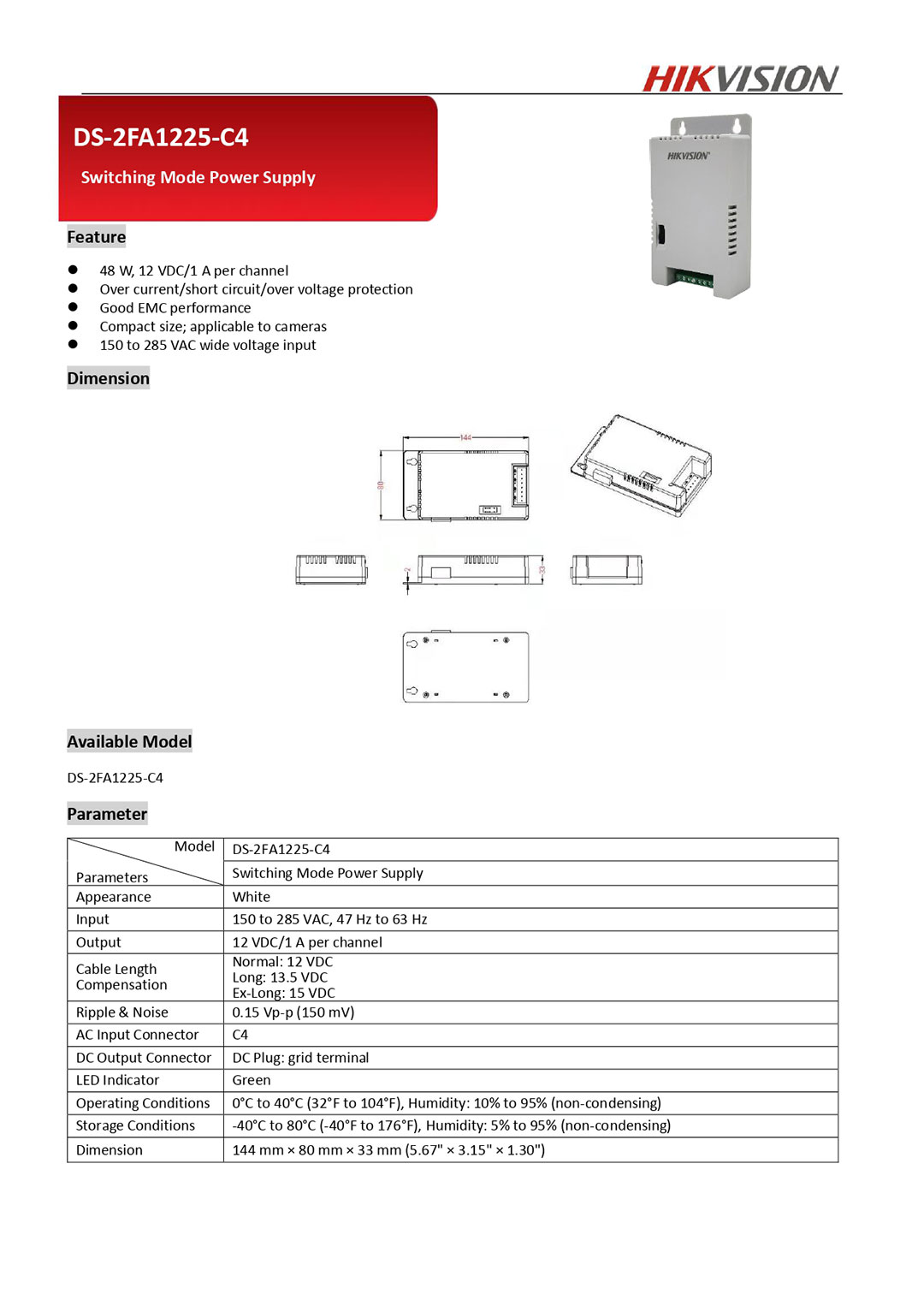 Hikvision Switching Mode Power Supply 4Ports รุ่น DS-2FA1225-C4 - Storetex Watch - ThaiPick