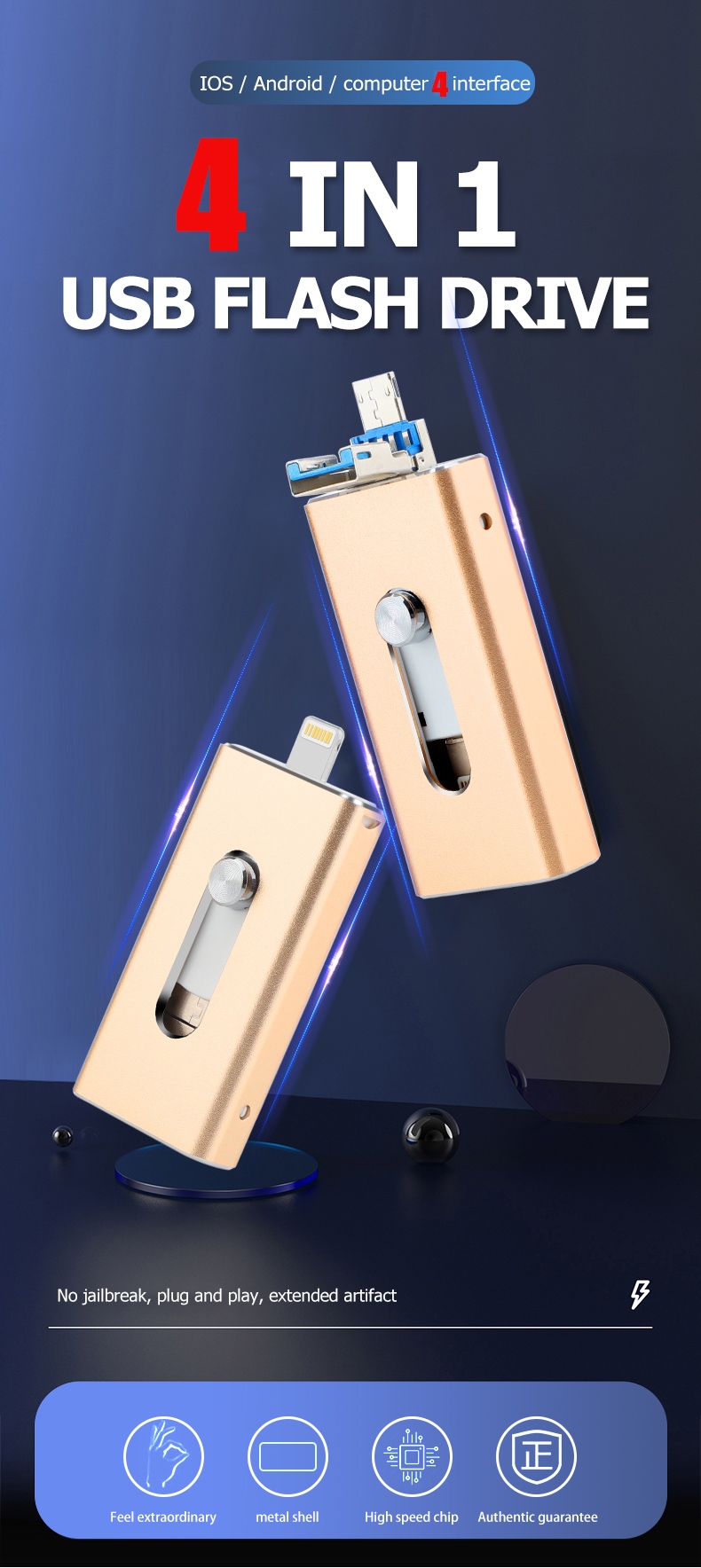 4 in1 otg usb flash drive 8gb 16gb 32gb 64gb 128gb 256gb para iphone ...