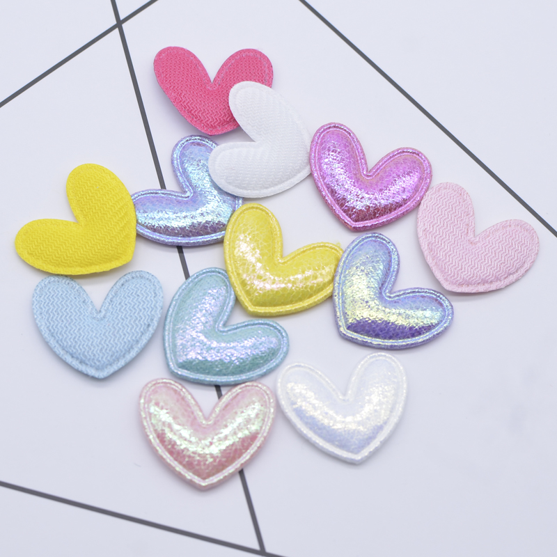 100Pcs 25*22mm Padded Shiny Leather Heart Patches Appliques for Clothes ...