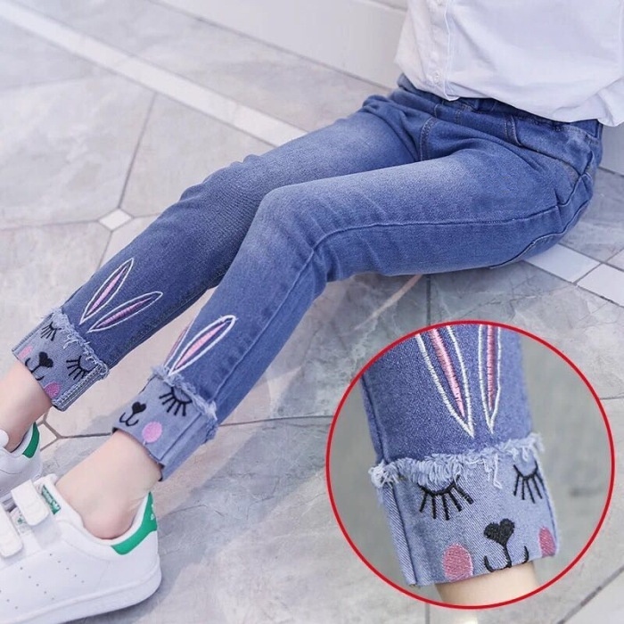 BP1363 กางเกงยีนส์เด็ก สกินนี่ พับขาหน้ากระต่าย 2สี (2ข3ข4ข5ข6ข7ข8ข ...