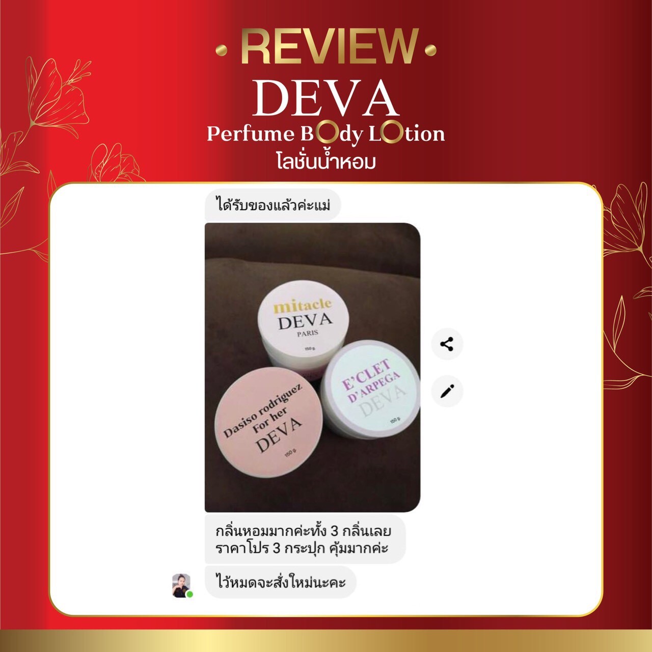 โลชั่นน้ำหอม DEVA [กลิ่น Dasiso rodriguez สีชมพู จำนวน 1 ปุก ] เทียบเท่าเค้าเตอร์แบรนด์ บำรุงผิว ...