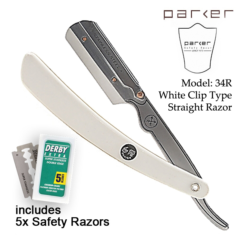 Parker 34R - White Resin Handle Stainless Steel Clip Type Straight Edge ...
