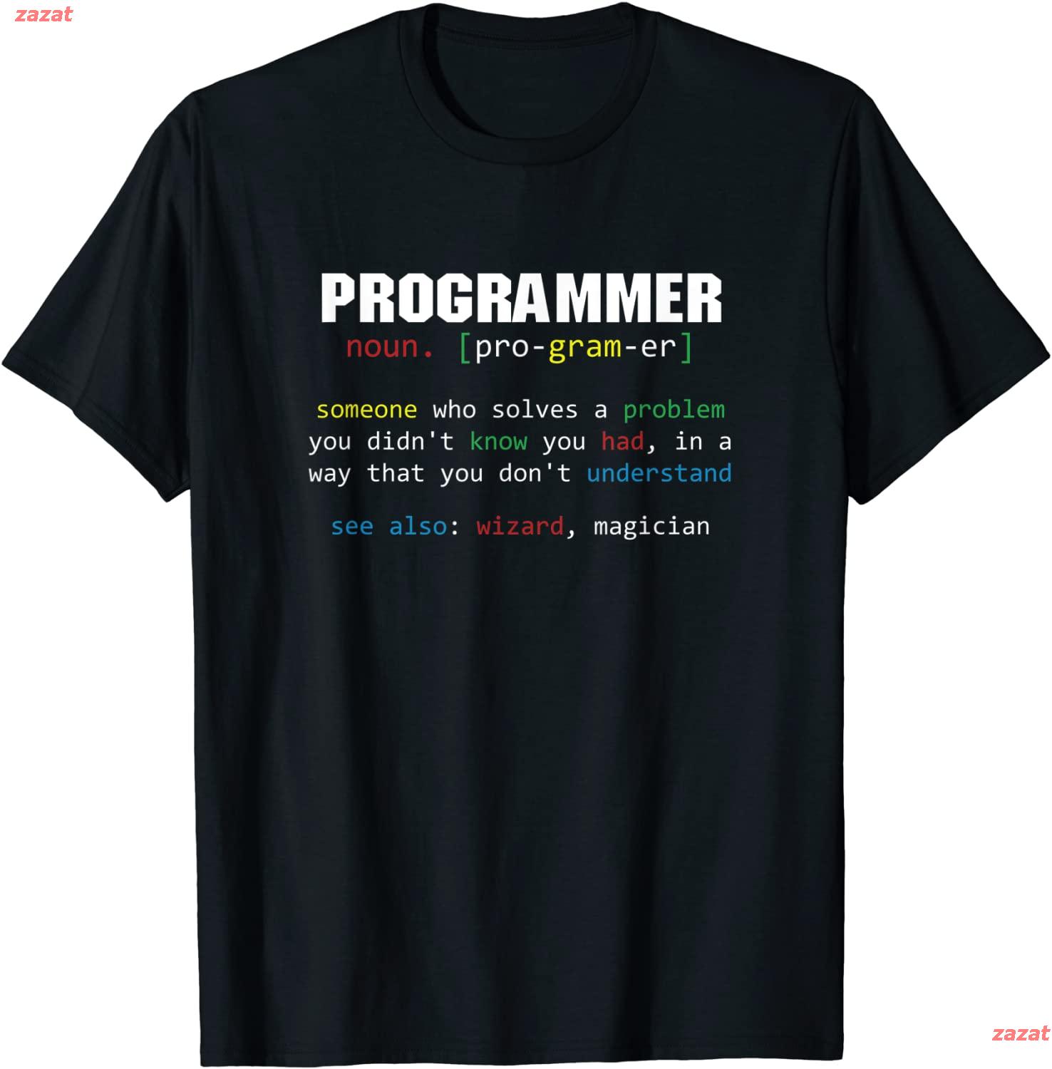 เสื้อยืดคอกลมzazat นักเขียนโปรแกรม Programmer Coder Code Coding Wizard Magician Computer T T