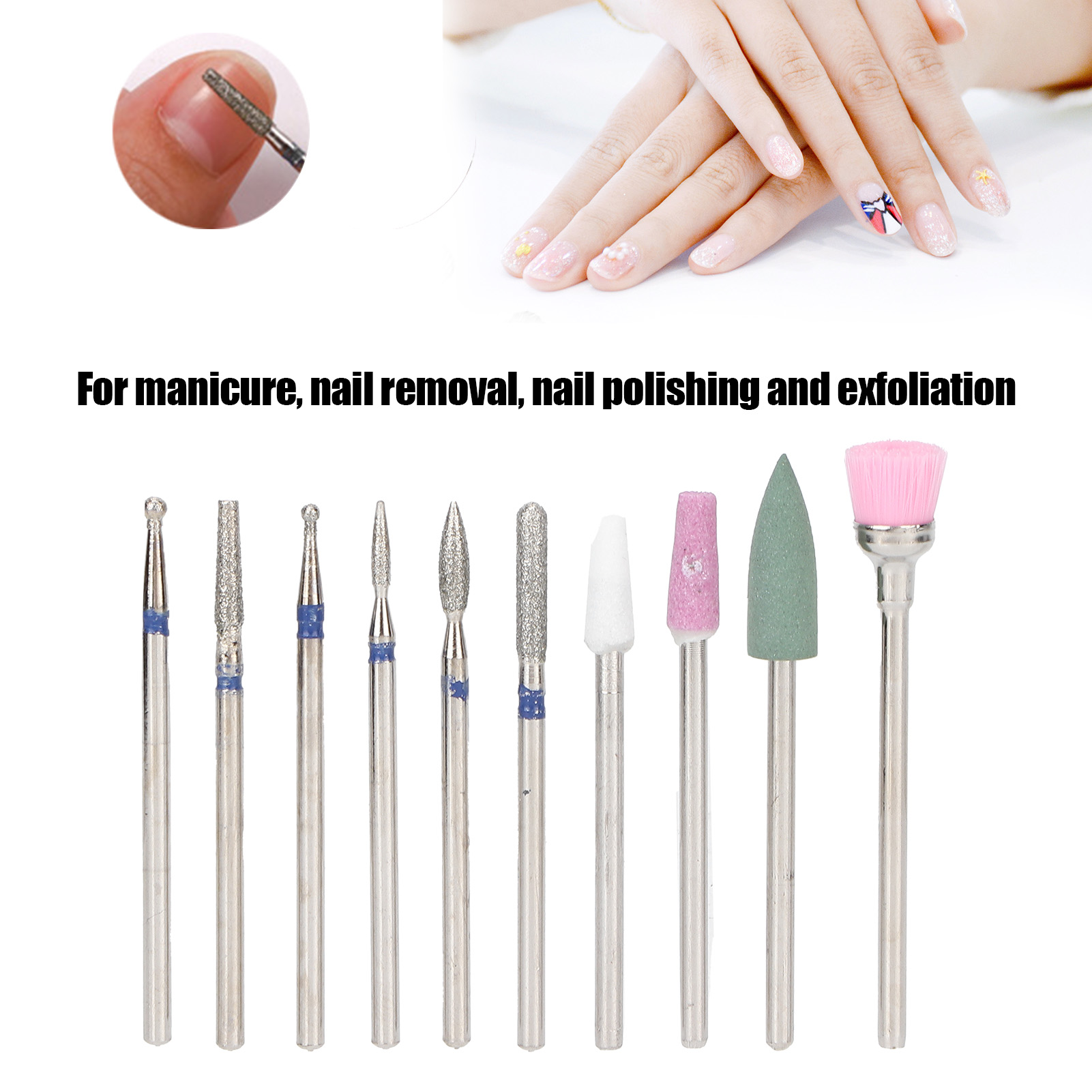 10pcs Nail เจาะ Bits น้ำยาล้างผิวที่ตายแล้ว Nail Nail Art Grinding Head ...