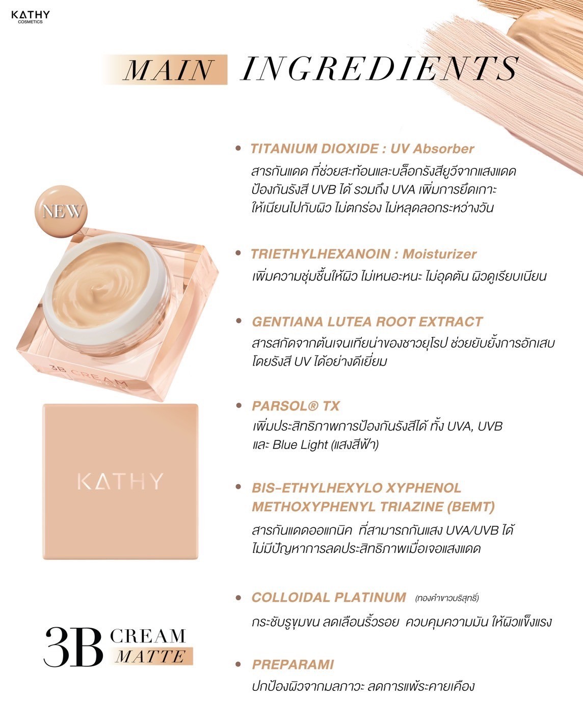 KATHY AMREZ 3B CREAM MATTE เคธี่ 3บี ครีม แมท แป้งทิ้นหน้าเด้ง สูตรแมท ...