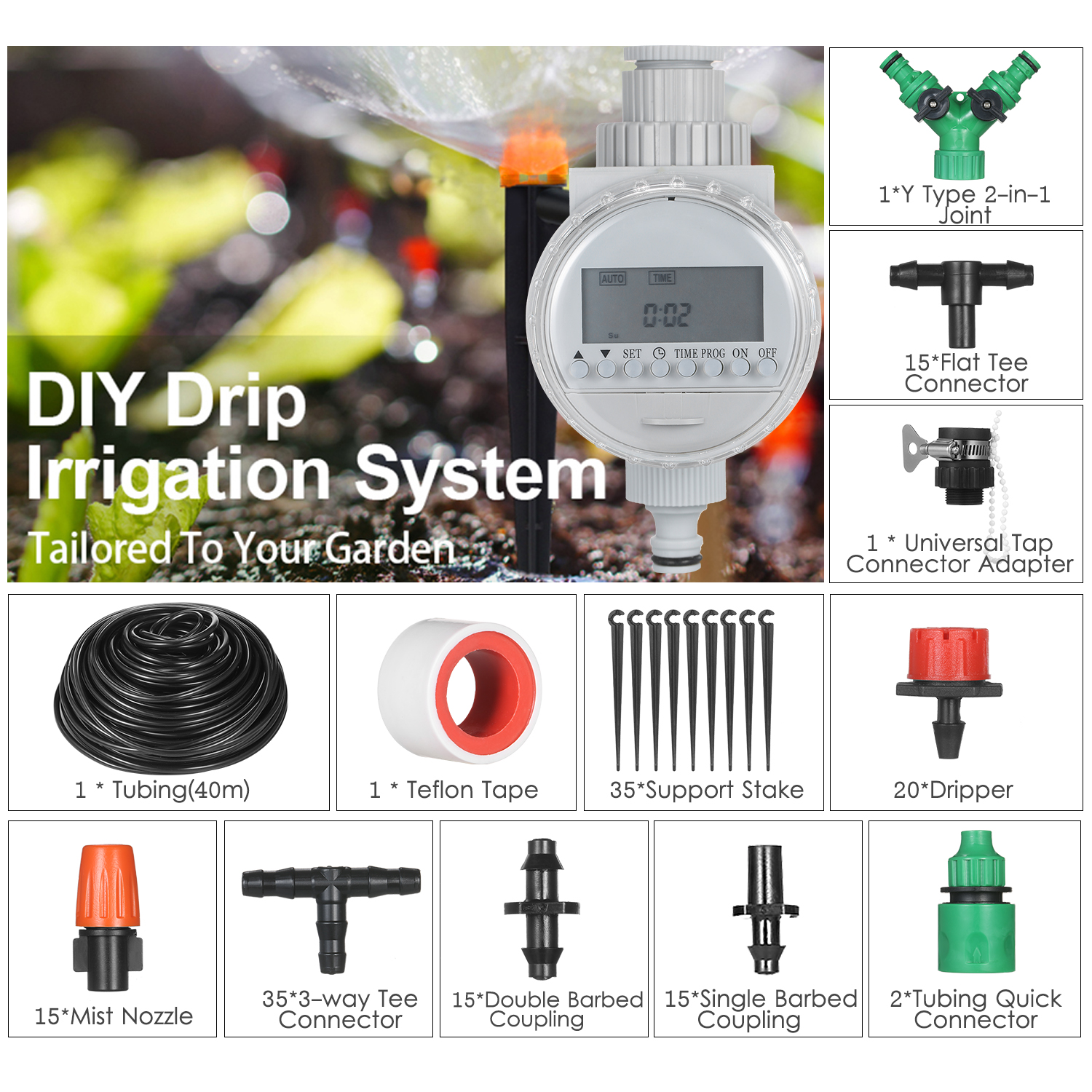 Plant Watering Drip Irrigation Kit DIY Watering System with Electronic ...