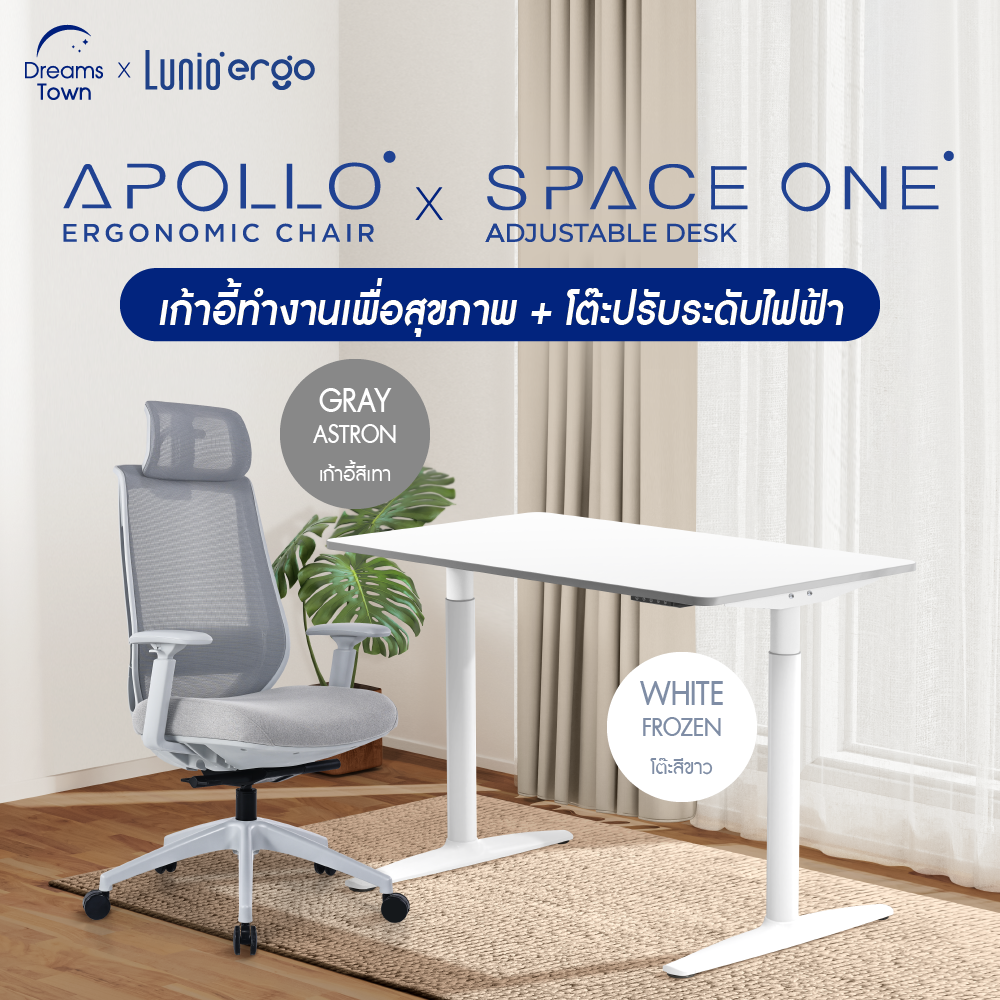 เซ็ตสุดคุ้ม] Lunio Ergo เก้าอี้ทำงาน เพื่อสุขภาพ ergonomic design คู่ โต๊ะปรับระดับไฟฟ้า นั่ง ...