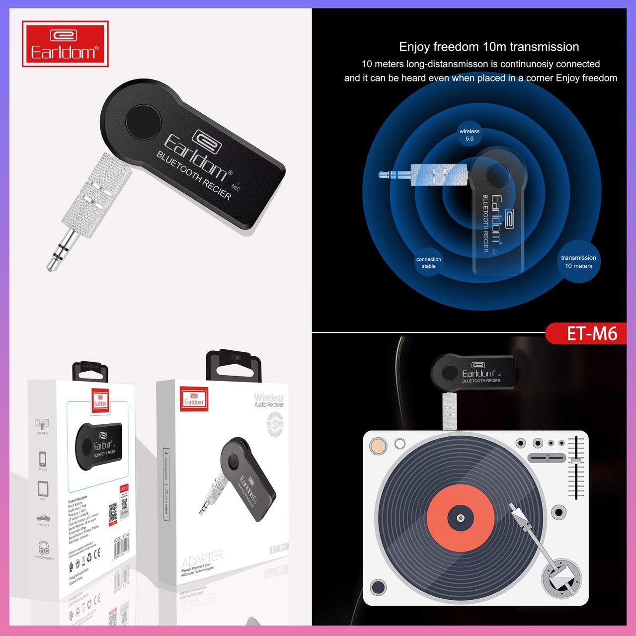 Earldom M6 Car Bluetooth อุปกรณ์รับสัญญาณบลูทูธ BluetoothReceiver Aux 3.5มิลลิเมตรรับเสียงเพลง ...