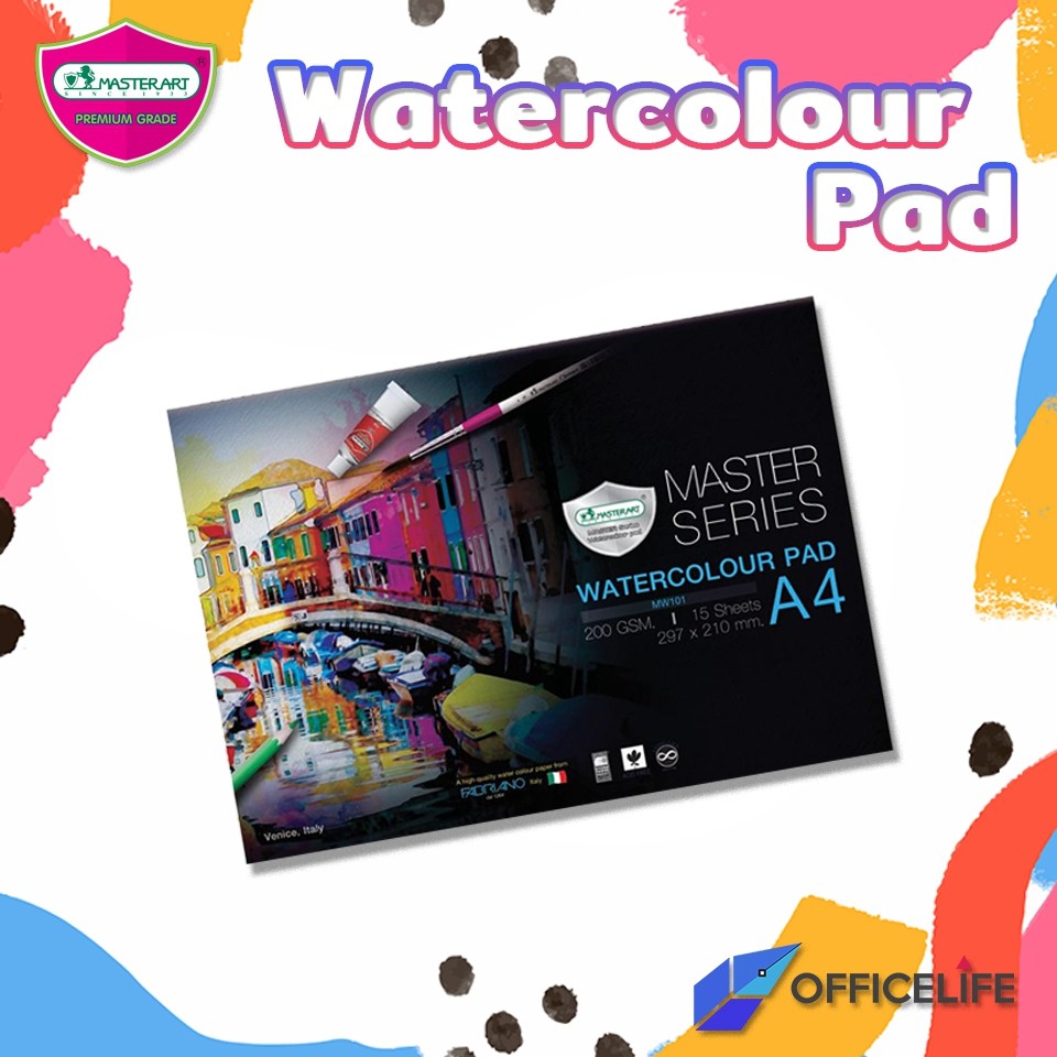 สมุดวาดภาพระบายน้ำ แบบแพด master art (Master Series Water Colour Pad A4 ...