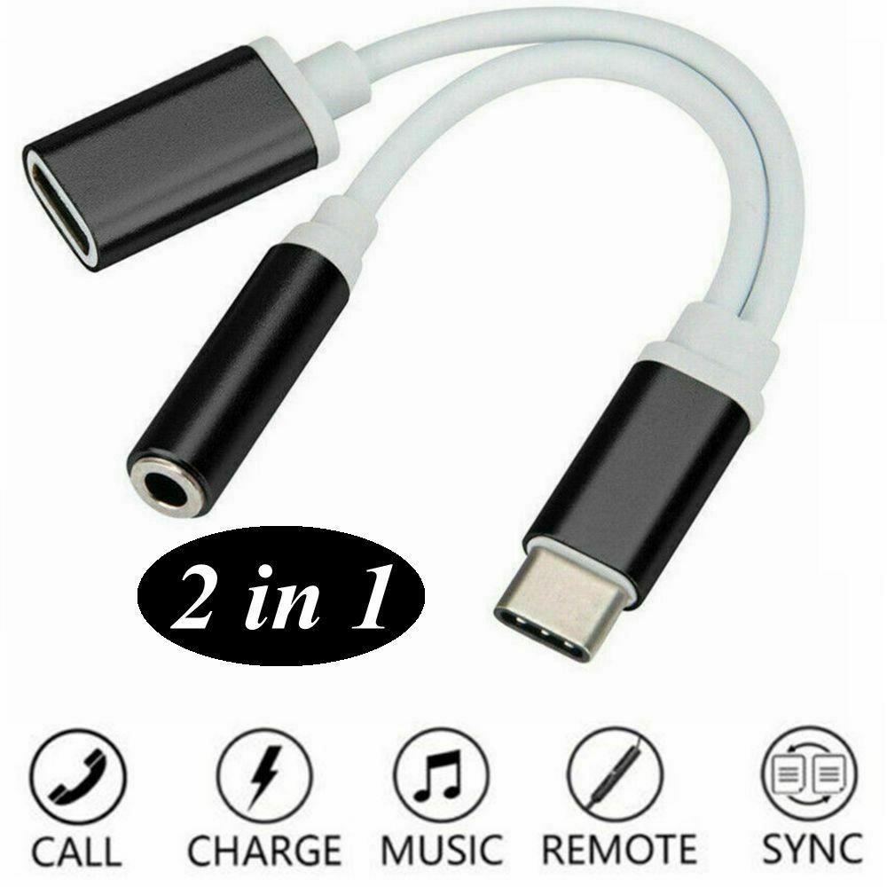 Type C To 3.5mm Audio 2in1 Aux Jack Headphone Charging Cable For ...