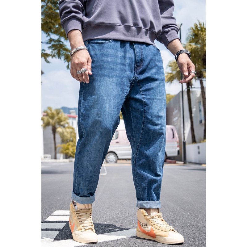 Plus Size Jeans Men's Elastic Large Size 42 44 46 48 Black Blue Stretch ...