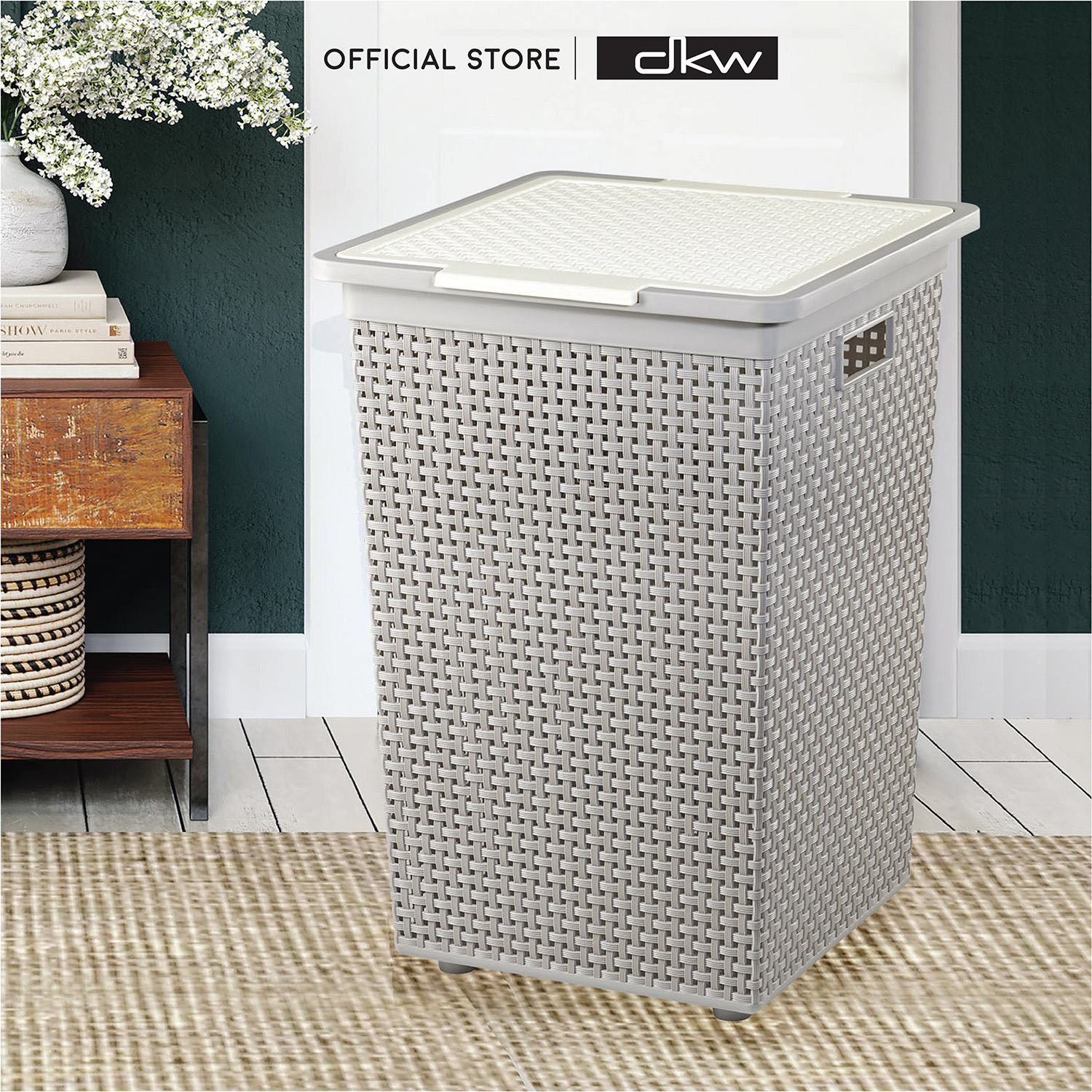 DKW HH-1110 ตะกร้าผ้าลายสาน มีฝาปิด (มี 2 สีให้เลือก) Square laundry ...