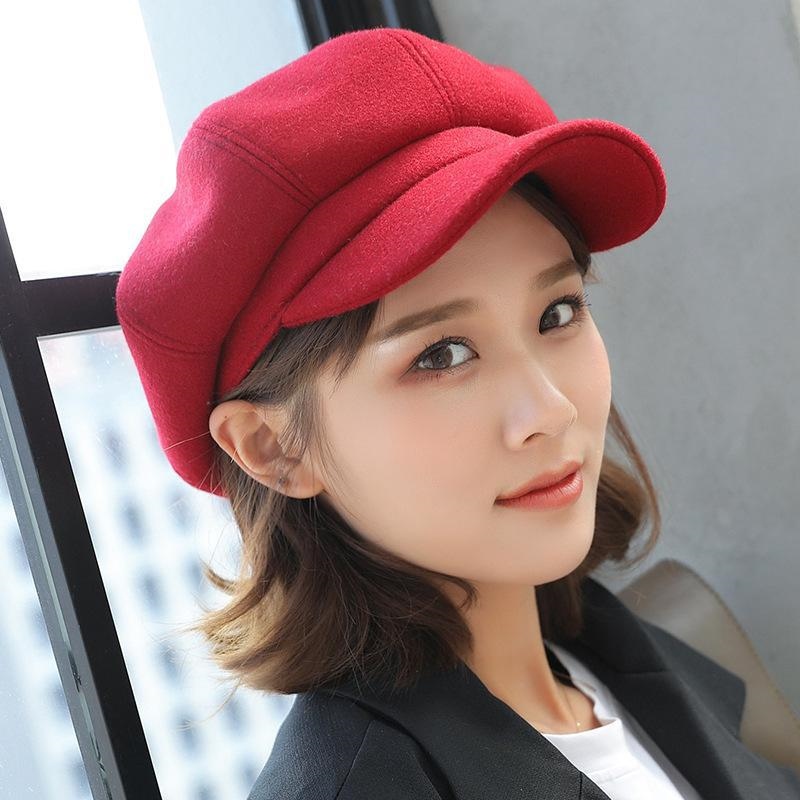 COKK Autumn Winter Hats for Women Solid Plain Octagonal Newsboy Cap Men Ladies Casual Wool Hat ...