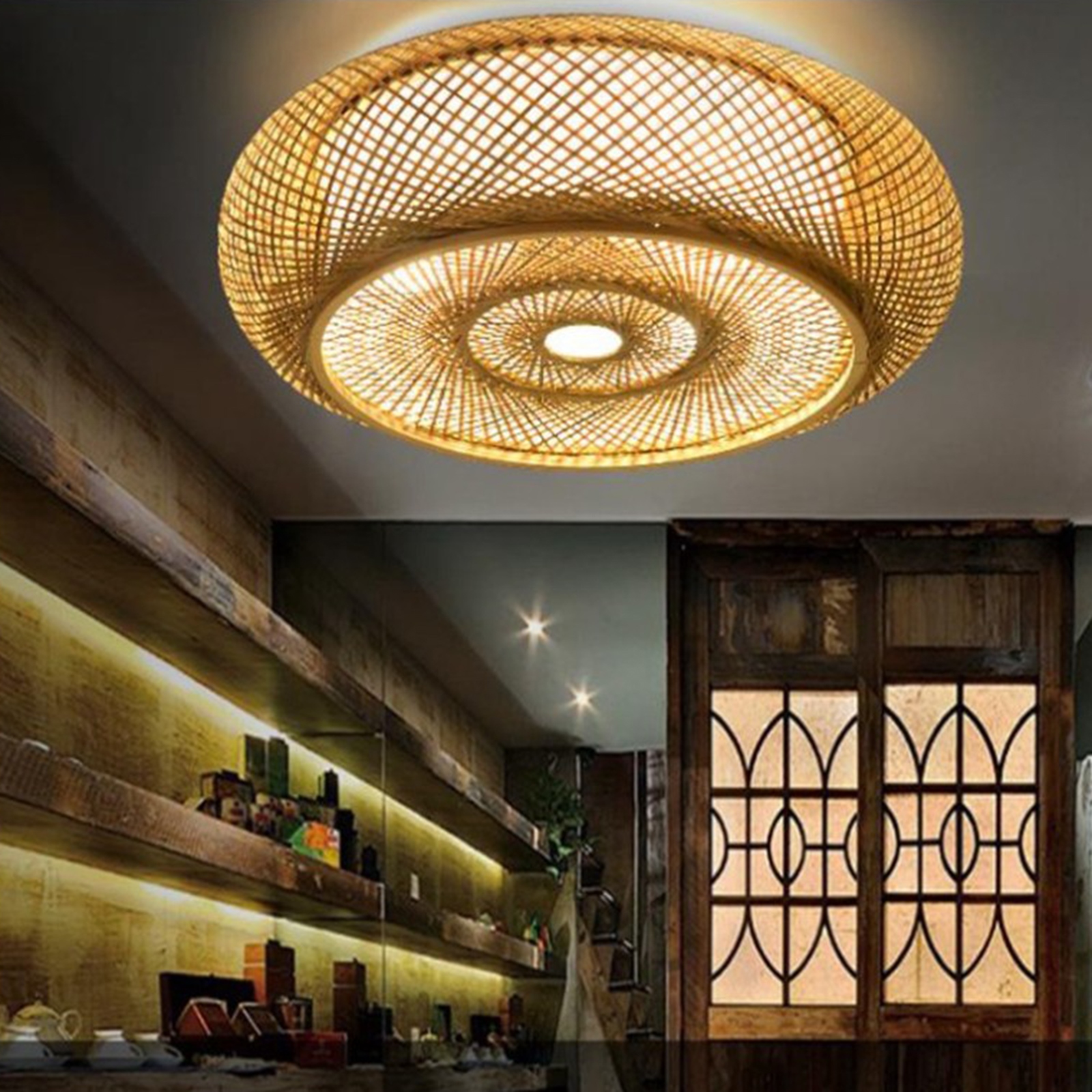 Japanese Style Rattan Ceiling Lights Shade Restaurant Ceiling Lamp ...