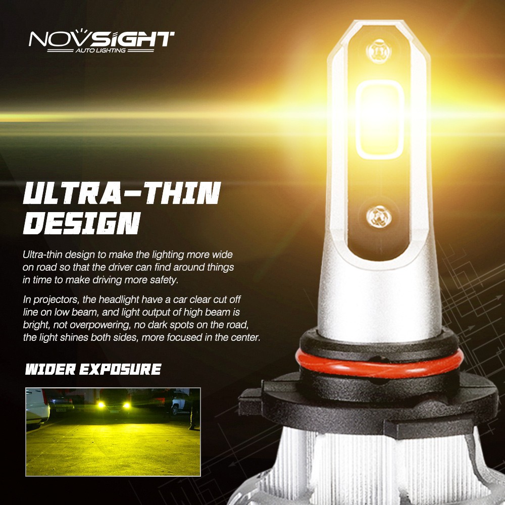 Novsight N12Y รถ LED ไฟหน้าหมอกโคมไฟ 3000K สีเหลือง 10000Lm 72W Car Led Headlight Car Light Bulb ...