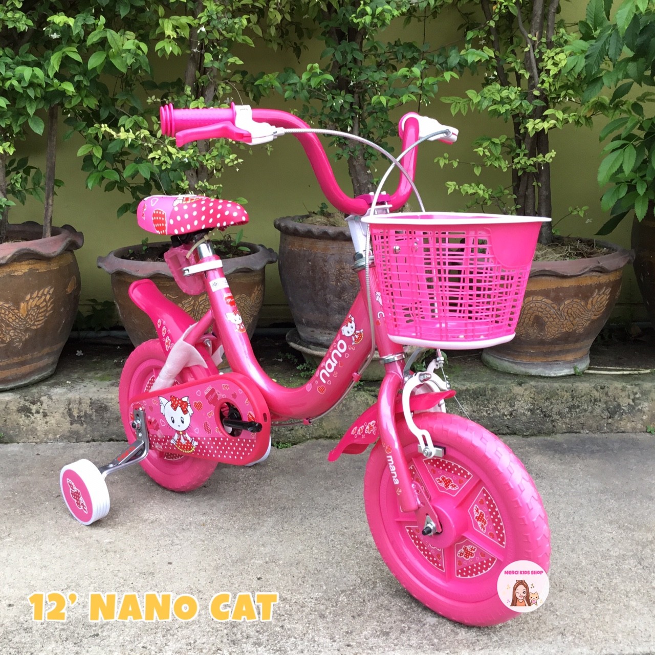 จักรยานเด็ก 12นิ้ว Nano cat สีชมพู จักรยานล้อตัน ไม่ต้องเติมลม มีตระกร ...