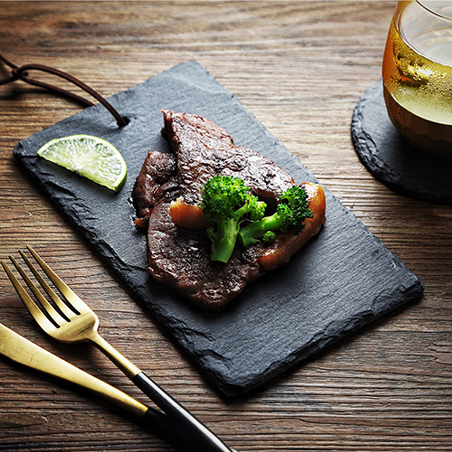 MUZITY Natural Slate Dishes Solid Rectangle Stone Sushi Steak Barbecue ...