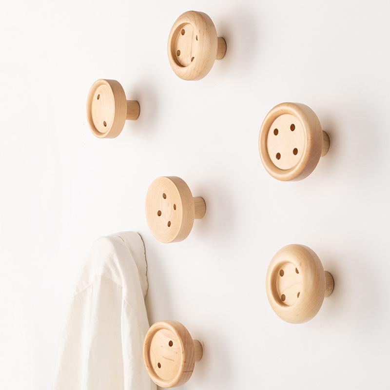 Nordic Button Wall Hooks Wood Wall Key Hanger Creative Coat Hook Home ...
