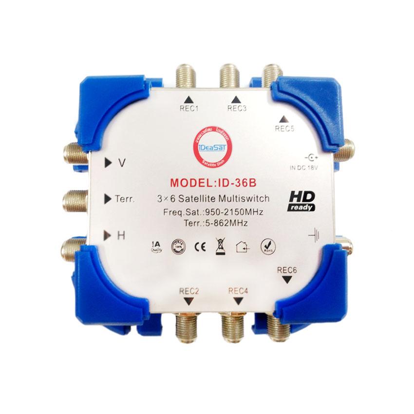 มัลติสวิตช์ iDeaSat Multi Switch ID-36B 3x6 (เข้า3ออก6) มีไฟ แถมสายADAPTERพร้อมเข้าหัว (หัวLINK ...
