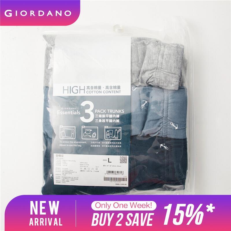 Giordano Men Boxers Double Seam Thicken Crotch Boxers Stretchy Elastic ...
