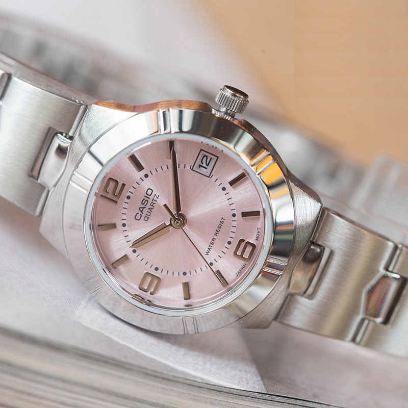 Casio Lady รุ่น LTP-1241D-4A นาฬิกาข้อมือผู้หญิง สายสแตนเลส หน้าปัดชมพู ...