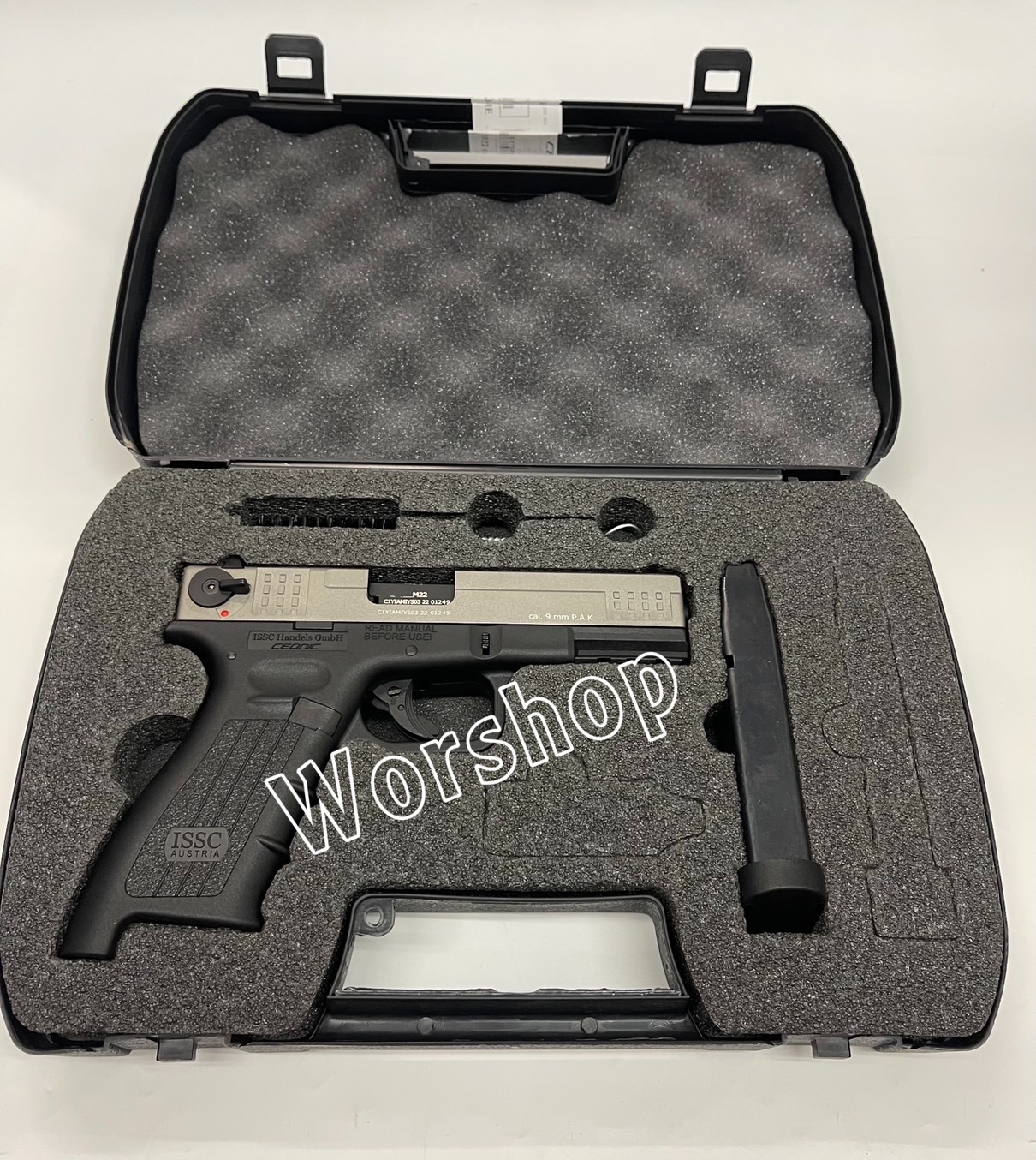 Blank ISSC M22 สีเทาดำ 9mm P.A.K. เหมาะสำหรับใช้ประกอบเสียงเอฟเฟค สะสม ปล่อยตัวนักกีฬา มือ 1 ...