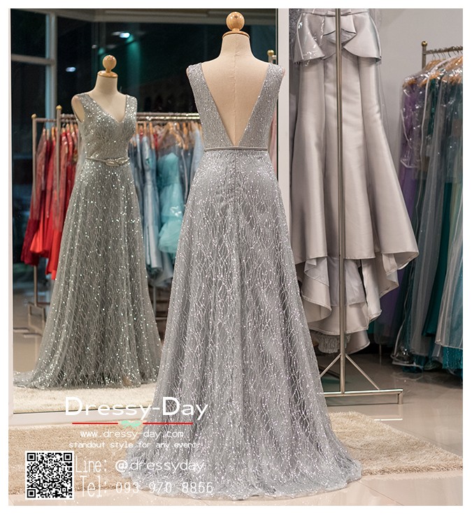 ชุดราตรียาวแขนกุด คอวี ชุดไปงานแต่งกลางคืน ชุดราตรีคนอ้วน สวย ผอม หรู ...